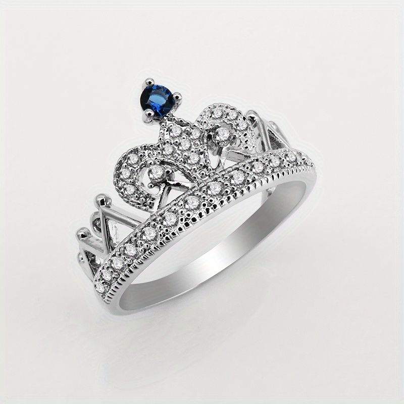 Silver Plated Exquisite Princess Crown Ring Inlaid Shiny - Temu United ...
