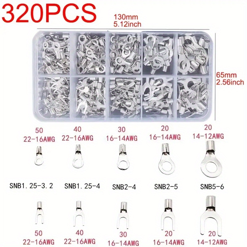 320pcs Boxed Terminal Connector Ring 320pcs U Type Brass Multi Size ...