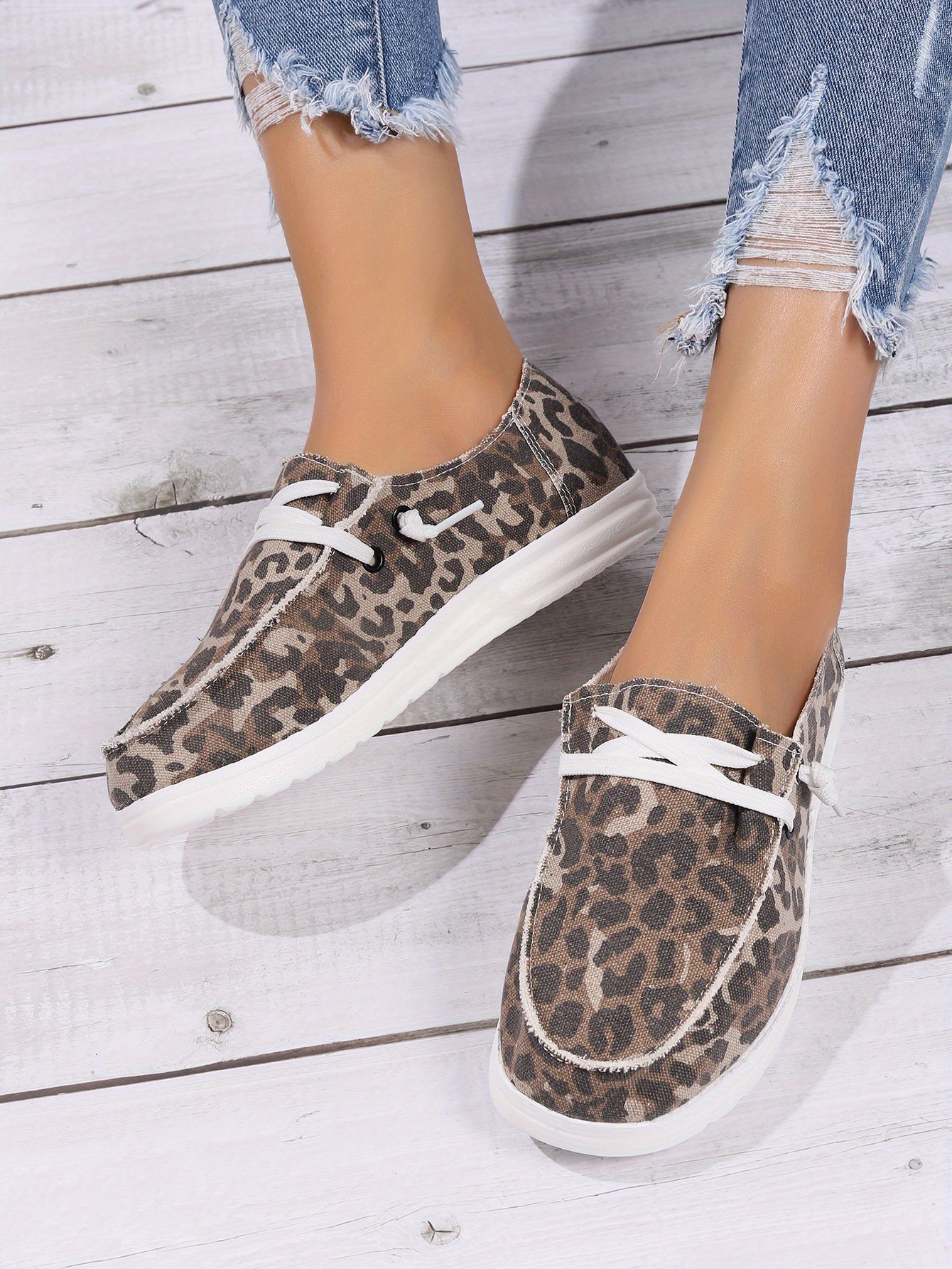 Women's Leopard Print Boat Shoes Lace Low Top Casual - Temu Australia