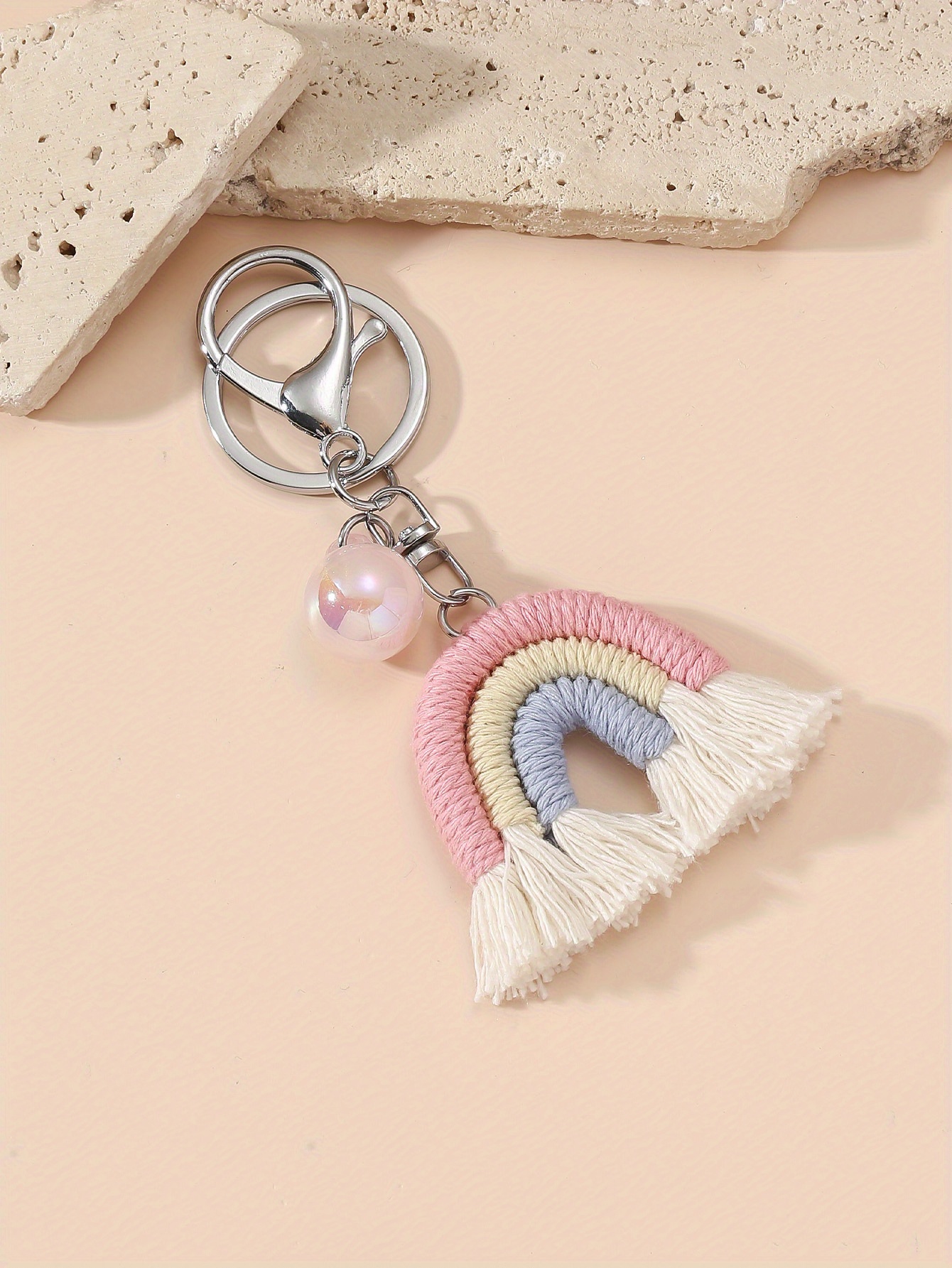 Braided Rainbow Tassel Keychain Pink Small Ball Pendant - Temu Australia