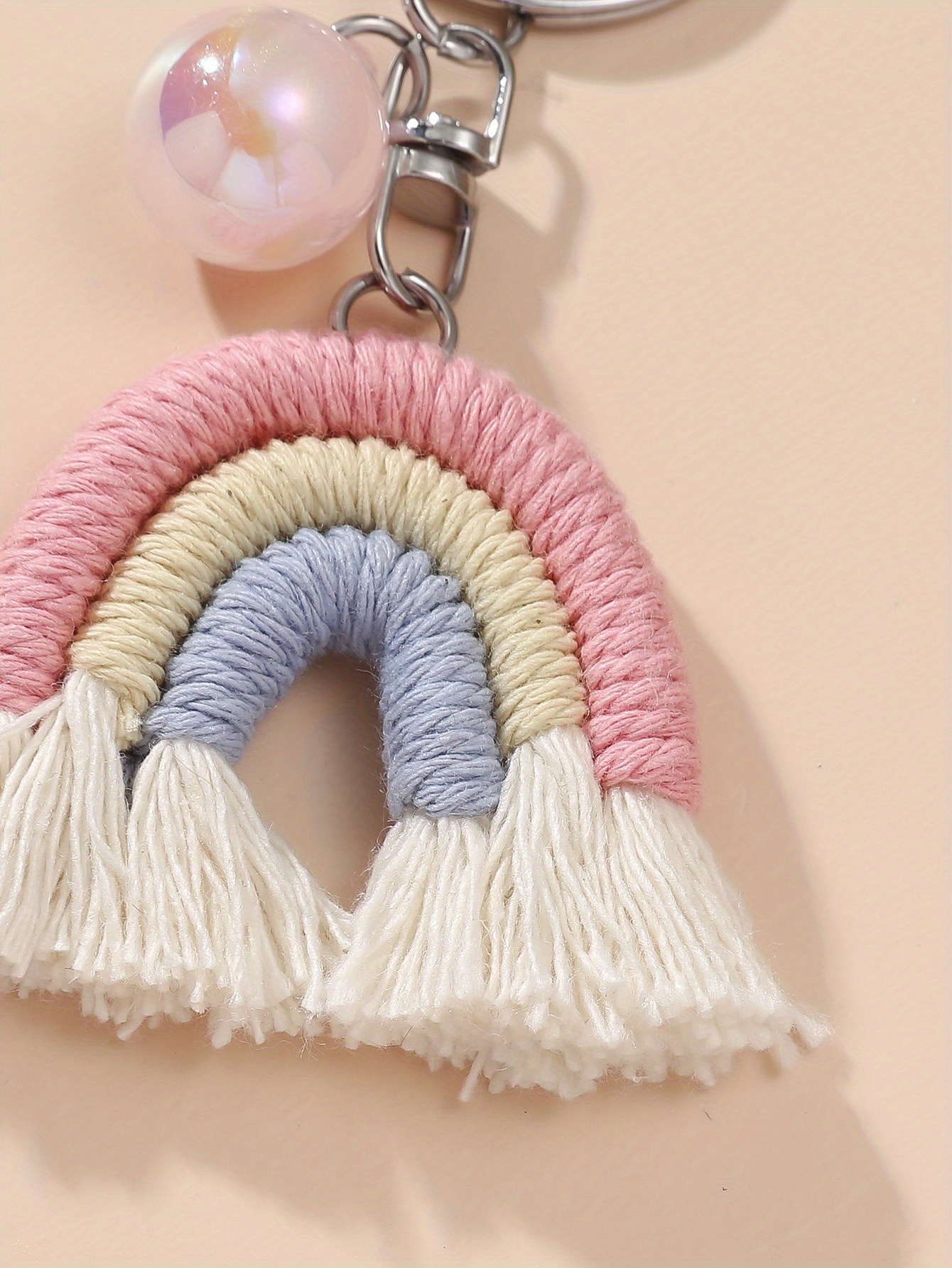 Braided Rainbow Tassel Keychain Pink Small Ball Pendant - Temu Australia