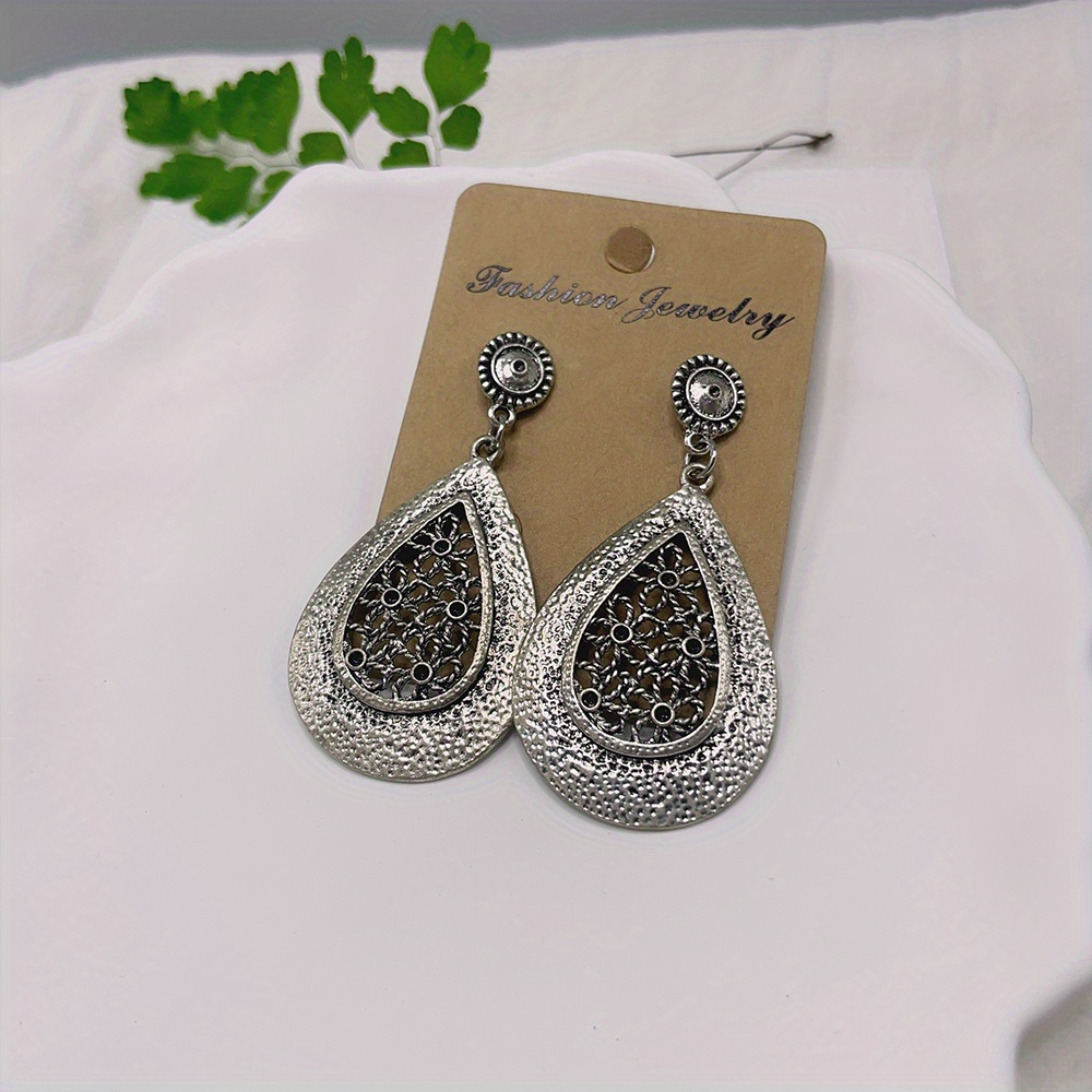 Flower Pattern Retro Boho Dangle Earrings Zinc Alloy Silver - Temu