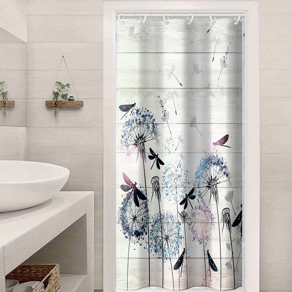 Blue Dandelion Pattern Shower Curtain 12 Hooks Waterproof - Temu Portugal