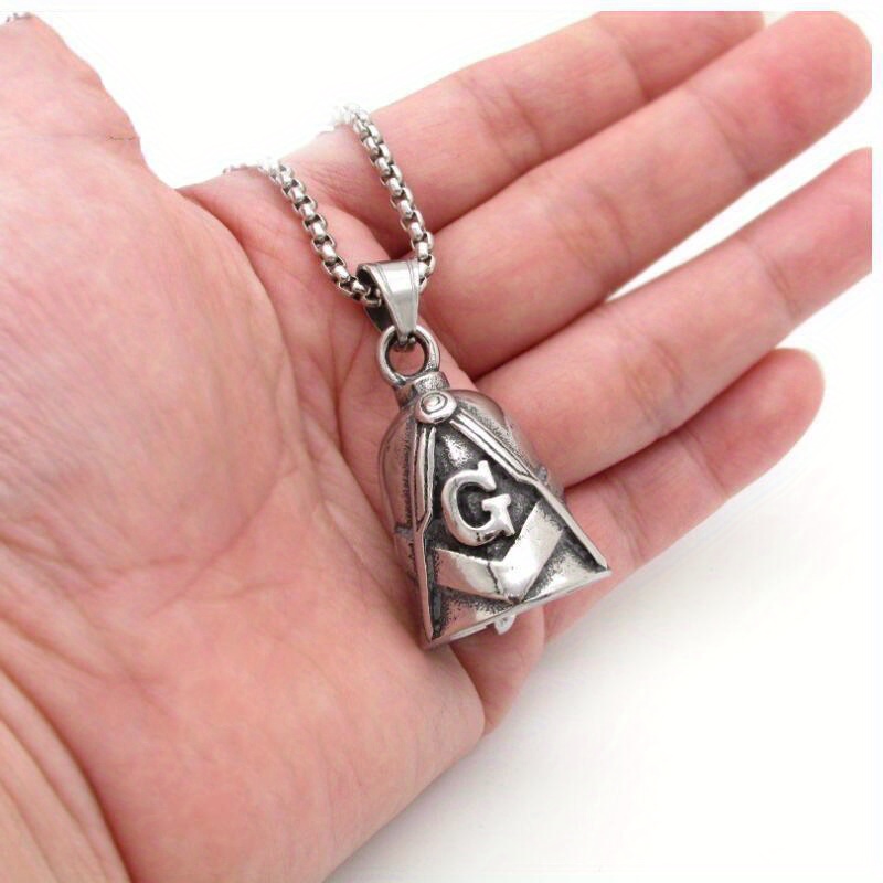 Men's Vintage Charm Metal Masonic Sign Bell Pendant Necklace - Temu