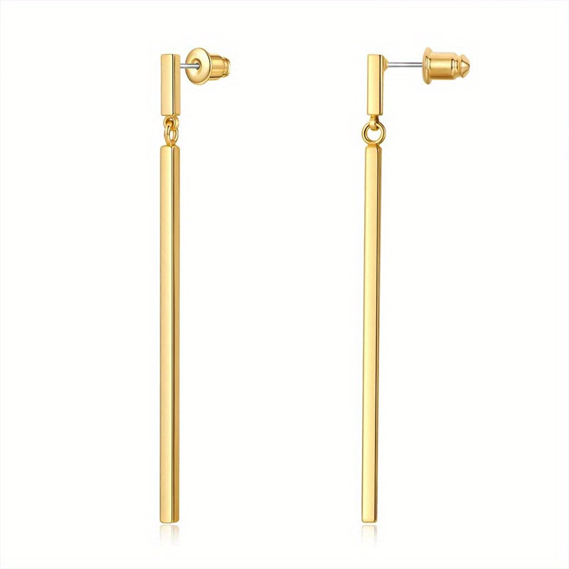 14k Plated Long Bar Drop Dangle Earrings Bar Ear Jewelry - Temu United ...