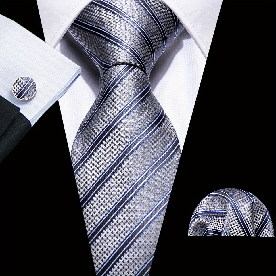 Barry Wang Classic Mens Striped Ties Woven Silk Necktie With ...