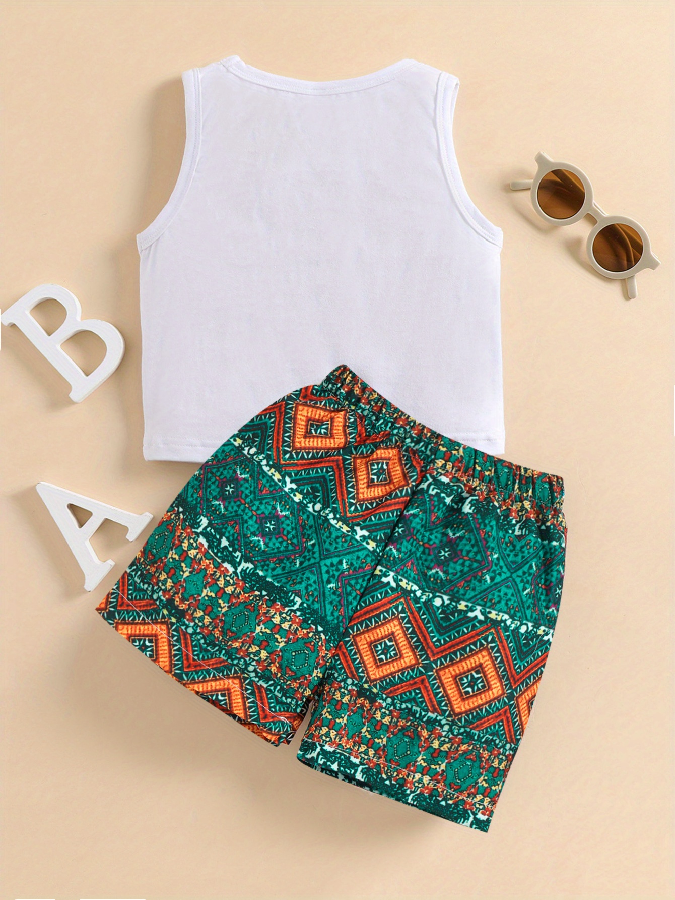 Stylish Ethnic Geo Print Shorts Round Neck Sleeveless Top - Temu Norway