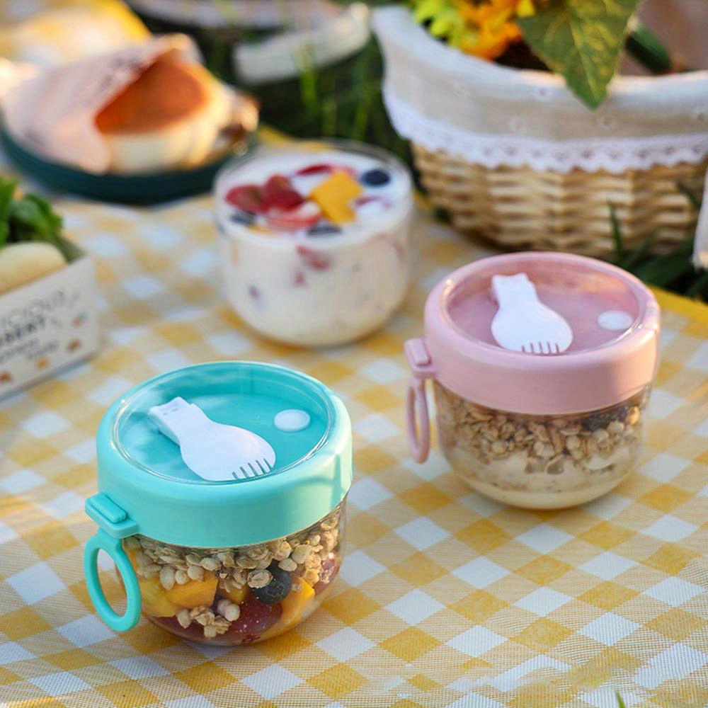 1pc Overnight Oat Containers With Lids And Spoons 20oz Portable Plastic ...