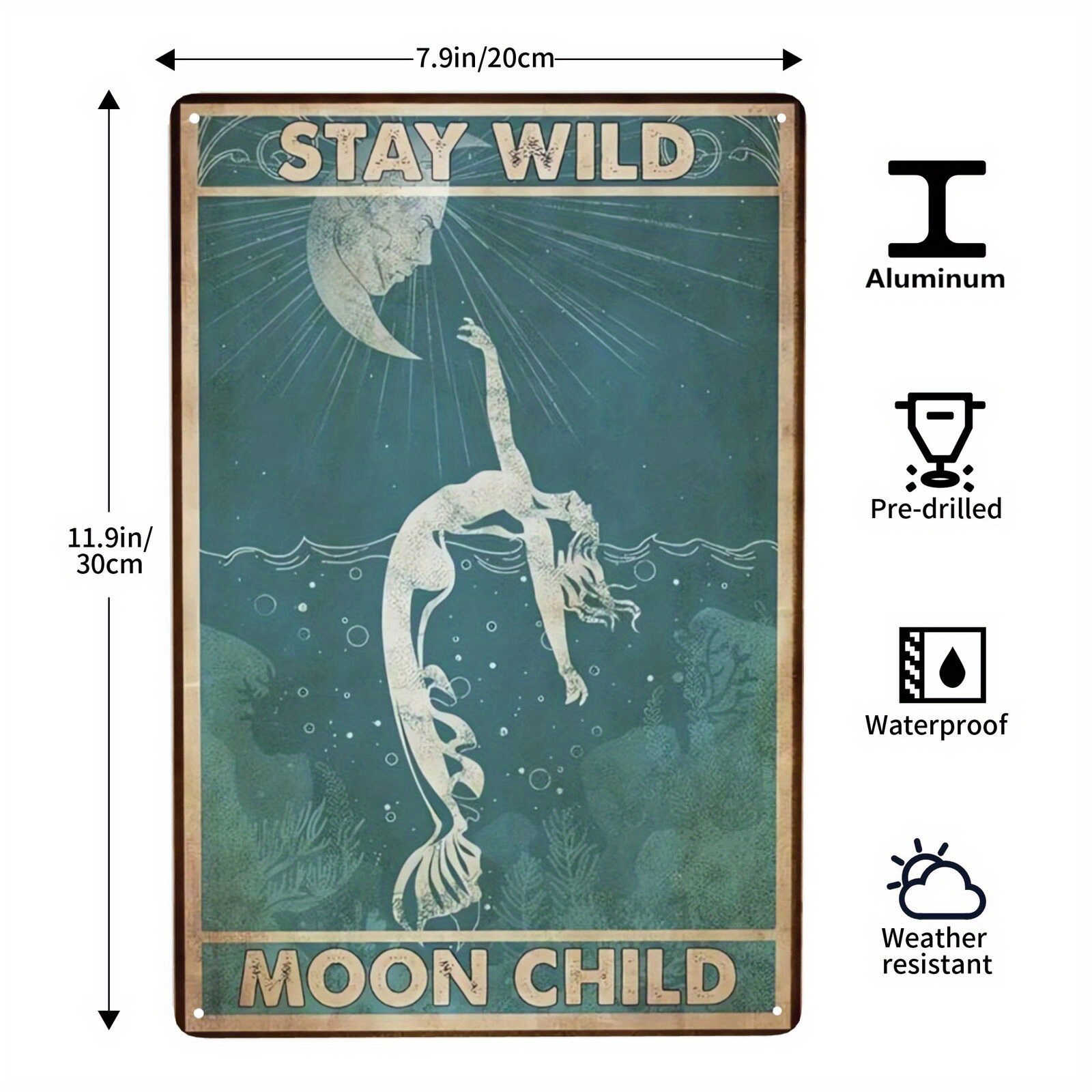 1pc Vintage Ocean Mermaid Metal Aluminium Sign Home Decoration Bar Cafe ...