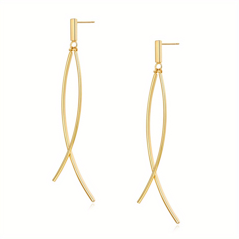 Long Bar Dangle Earrings Thin Curved Bar 14k Plated Earrings - Temu ...