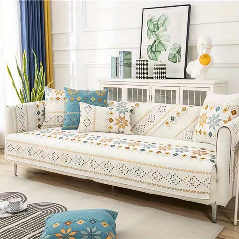 1pc Chenille Jacquard Geometric Pattern Sofa Slipcover Non Slip Sofa ...
