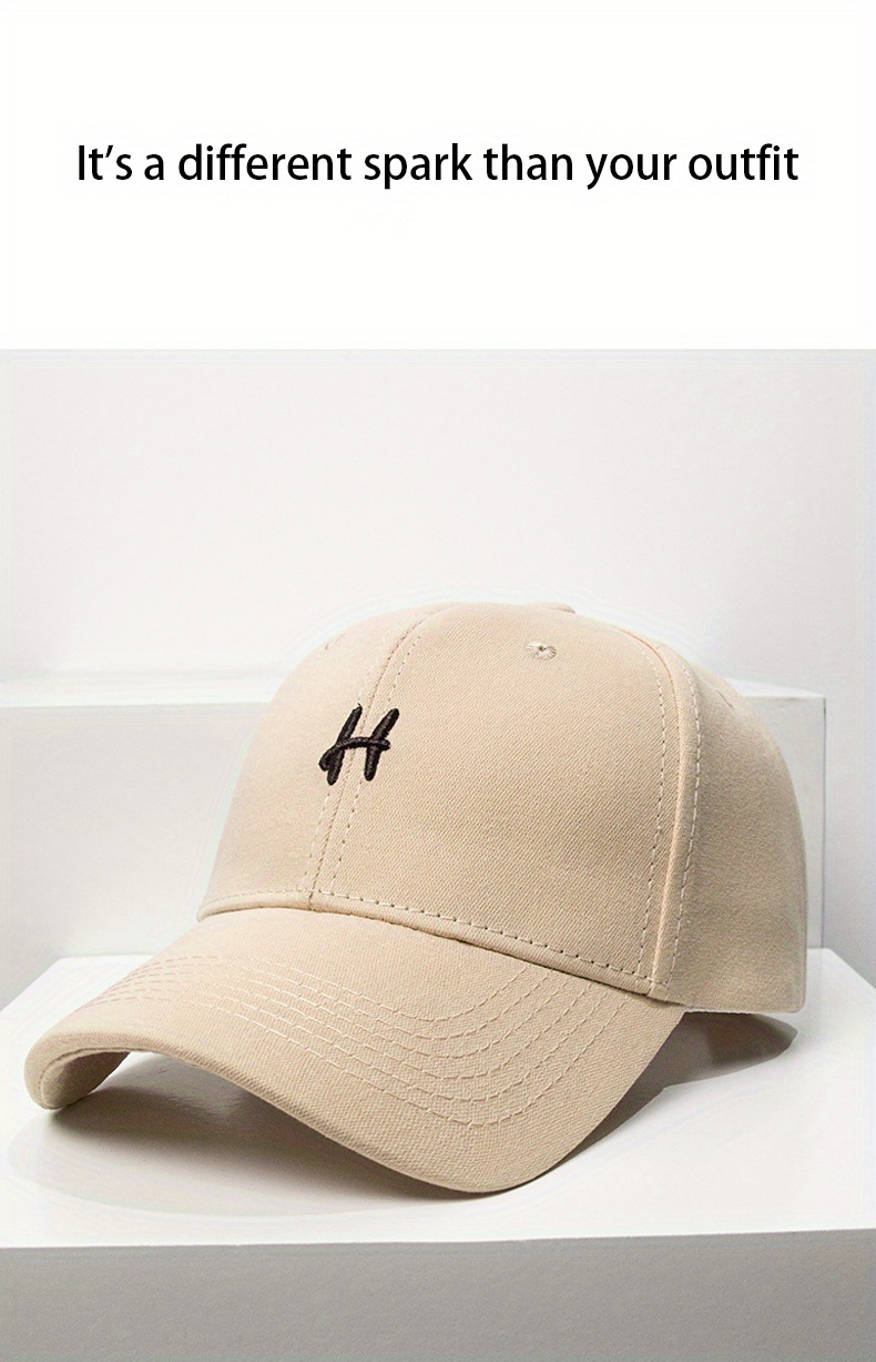 H Embroidery Cotton Baseball Cap Solid Color Casual Couple - Temu Australia