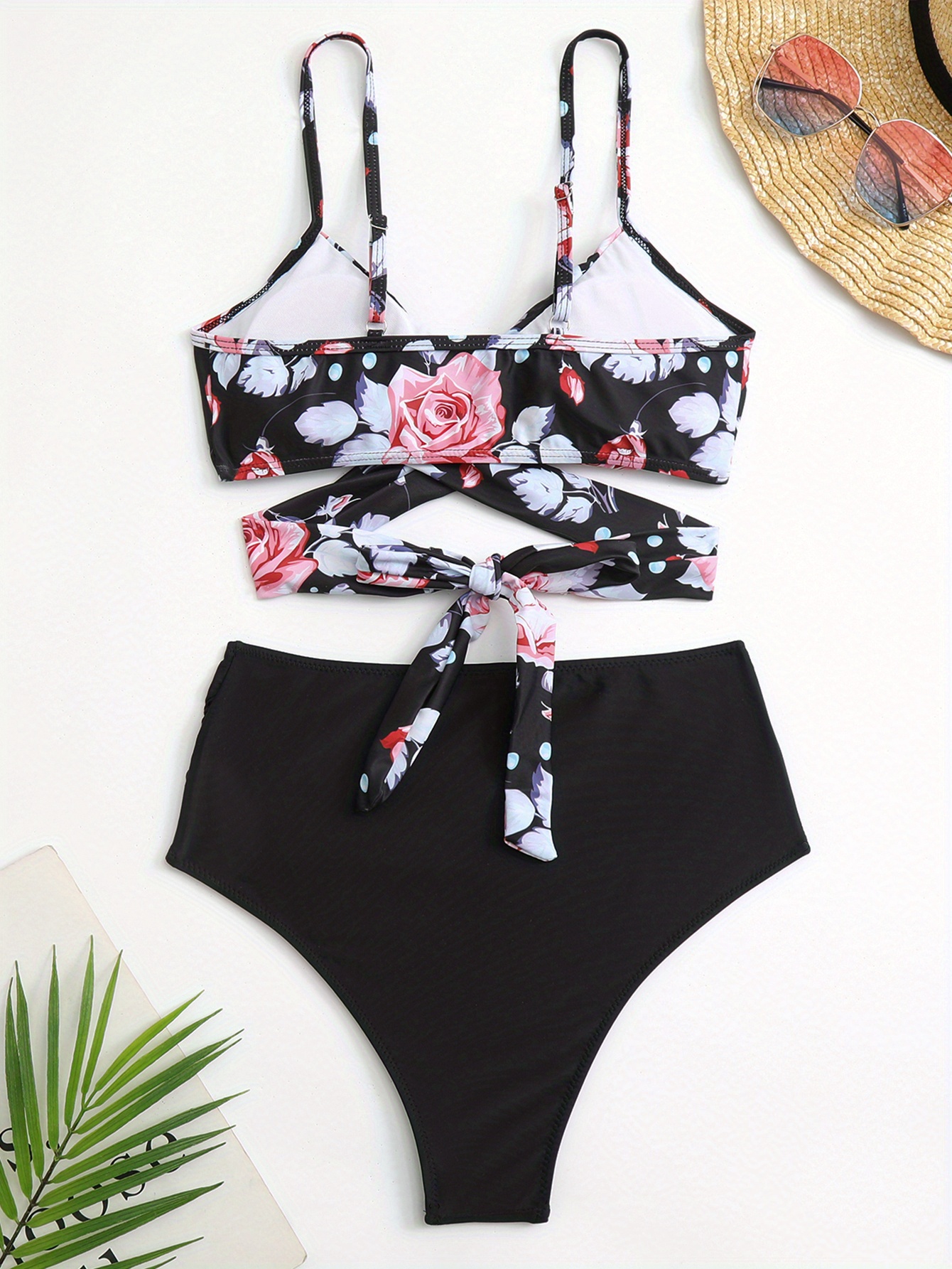 Cross V Neck Tie Back Swimsuit High Cut Spaghetti - Temu Australia