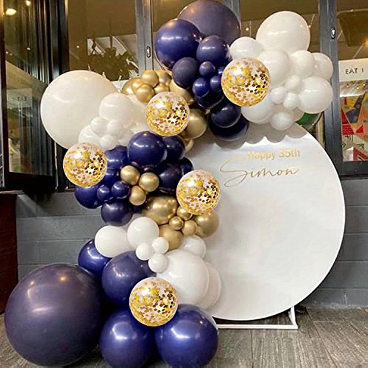 세트 네이비 블루 골든 풍선 화환 세트 131 Pcs 네이비 블루 골든 화이트 색종이 풍선 아치 키트 생일 파티 베이비 샤워