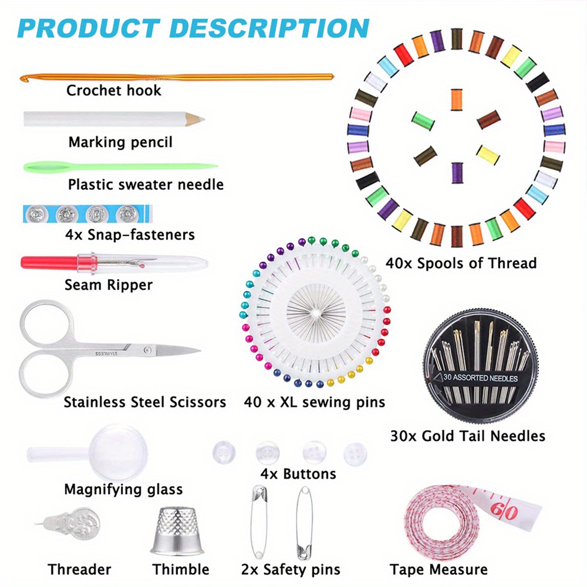 1 Set Sewing Kit Including Spools Of Thread Meaure And Sewing ...