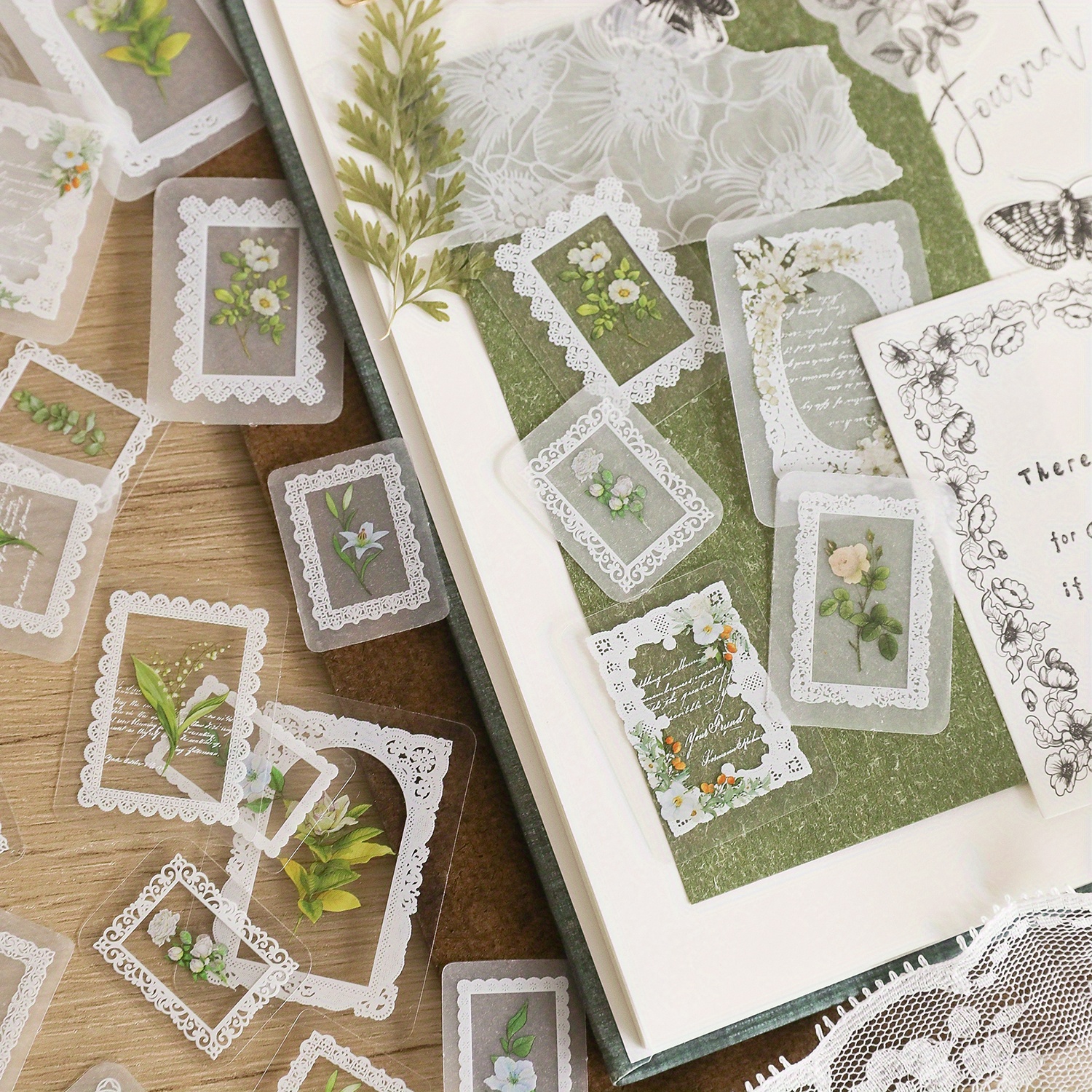 Pet+sulfuric Paper Dual material Stickers White Lace Retro - Temu ...