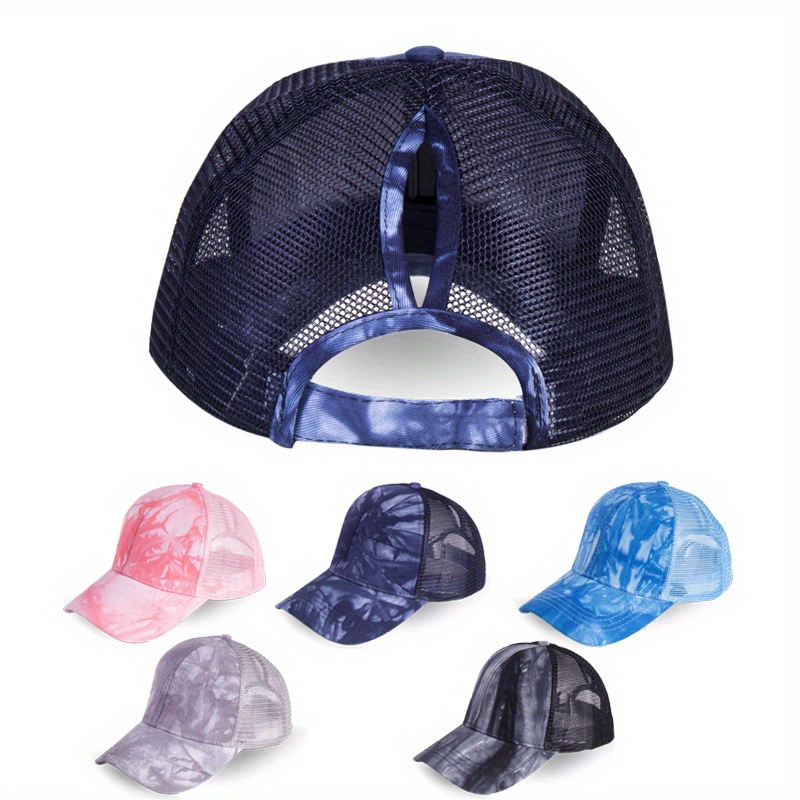 Tie Dye Ponytail Baseball Cap Mesh Breathable Trucker Hat - Temu
