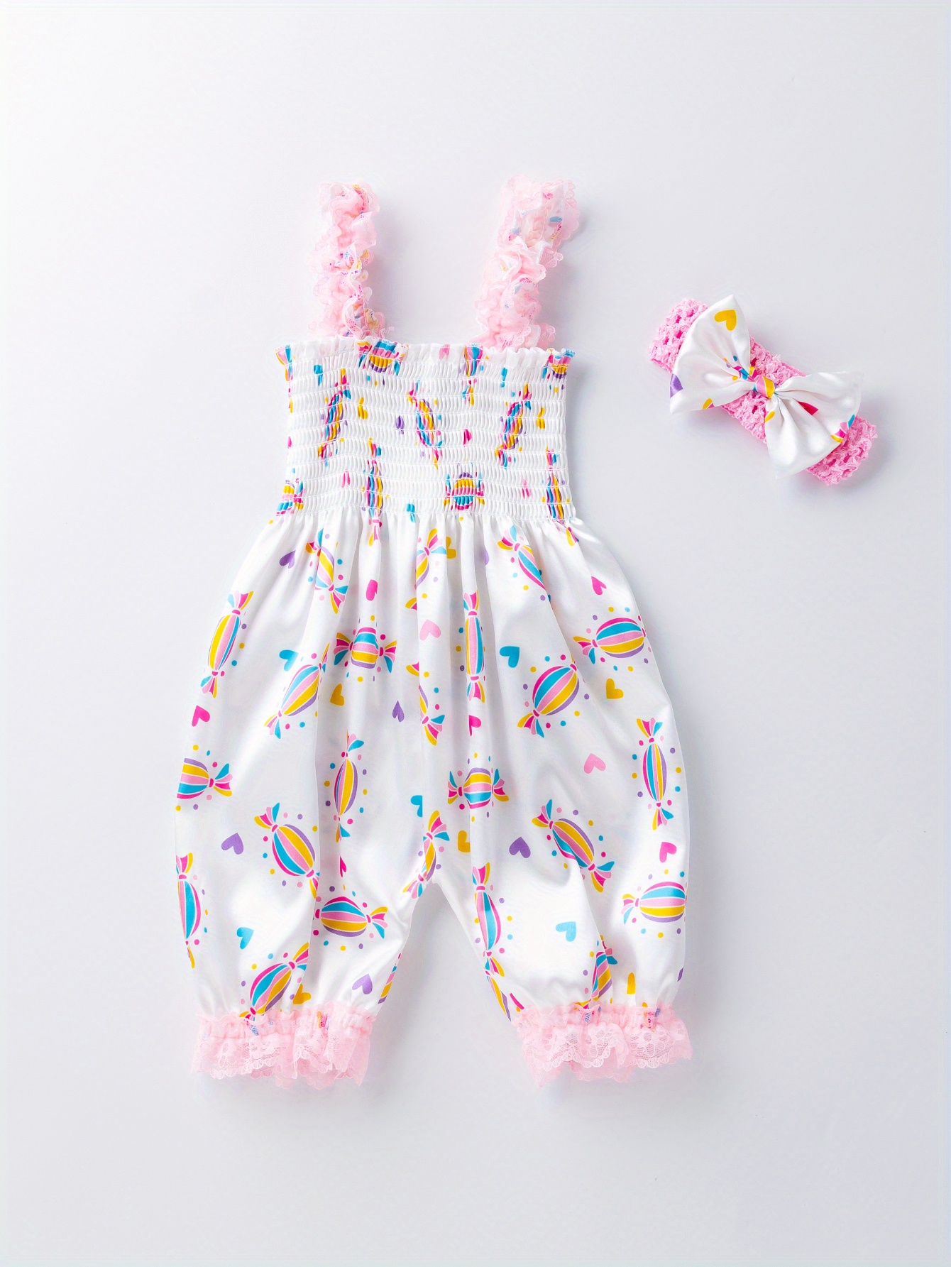 Infant Baby Girls Cute Candy Graphic Print Thin Strap Romper - Temu ...
