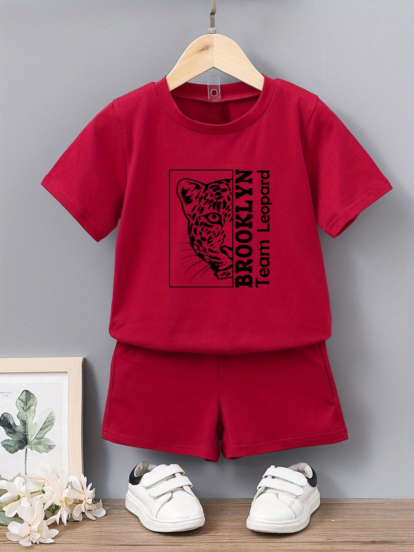 Boys "brooklyn Team" Leopard Head Casual Outfit Round Neck T - Temu ...