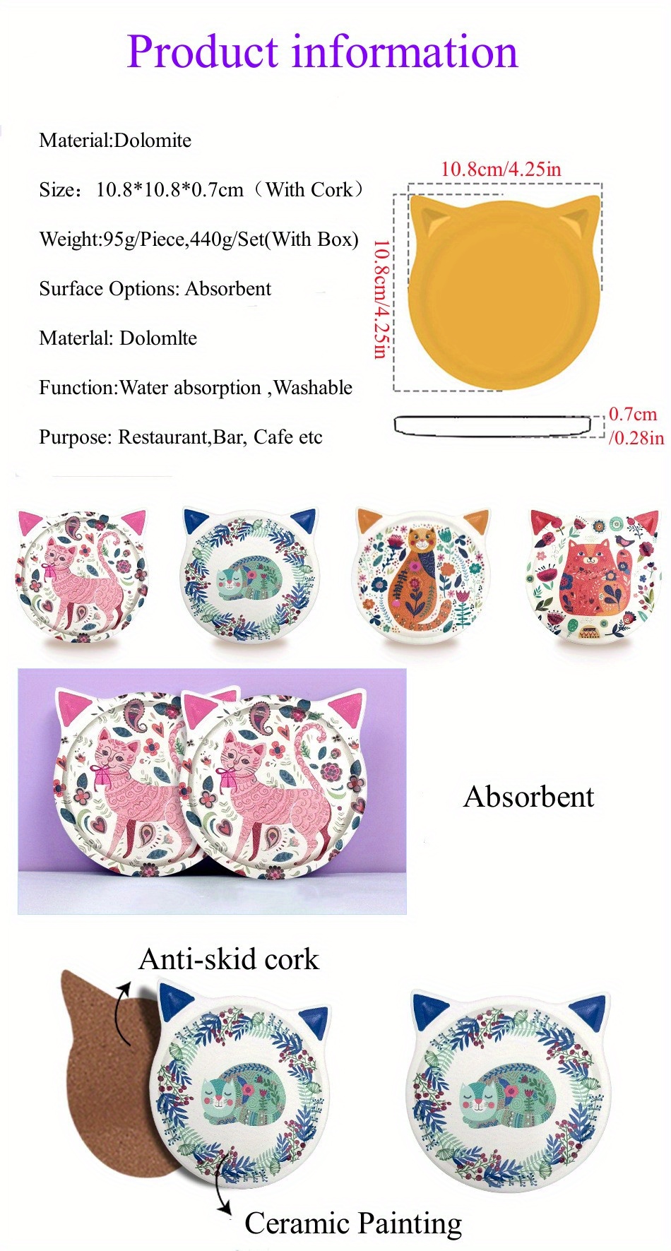 Cat Shape Ceramic Coaster Thermal Insulated Pad Dining Table - Temu Canada