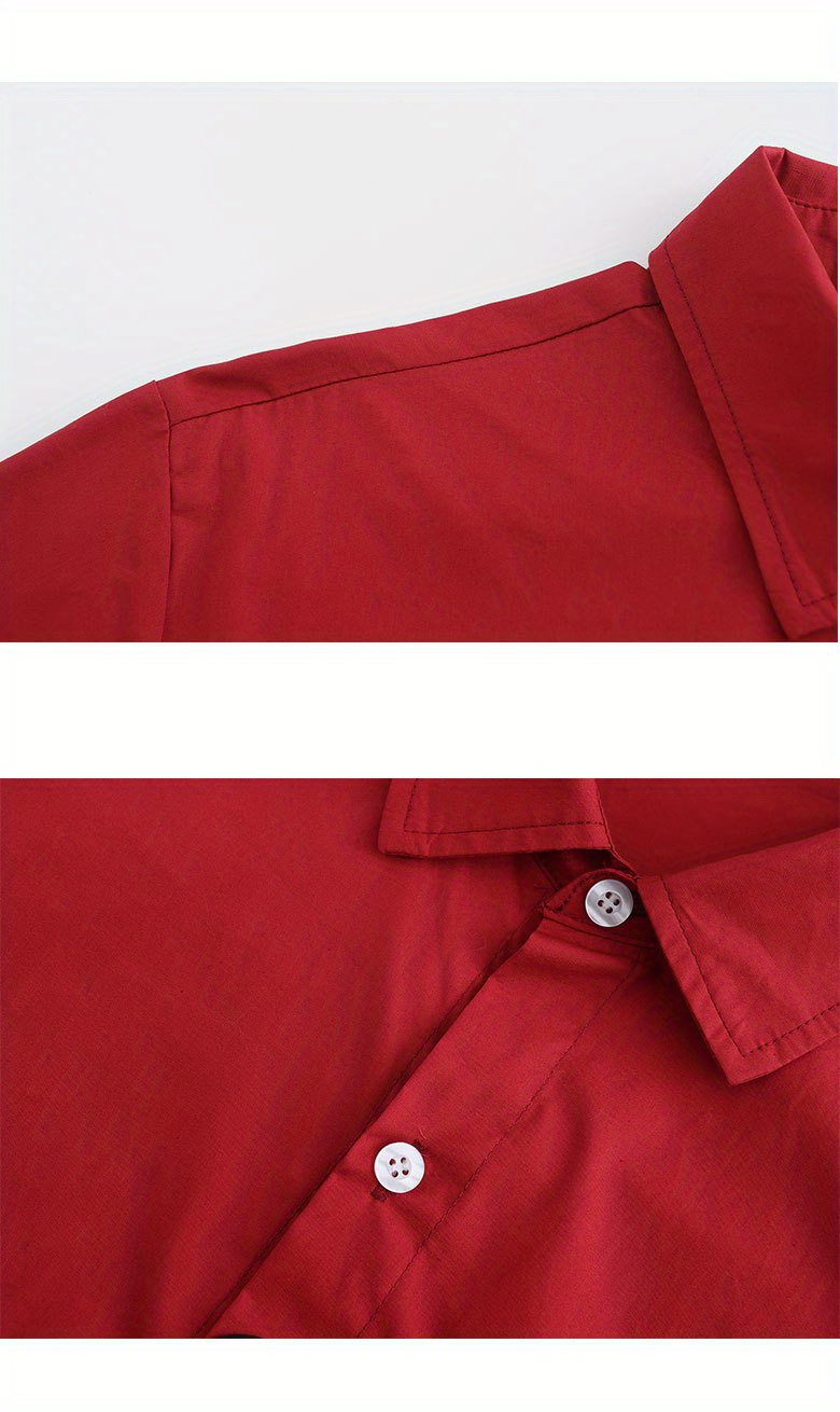 Red Color Block Button Men's Casual Button Up Shirt Men's - Temu