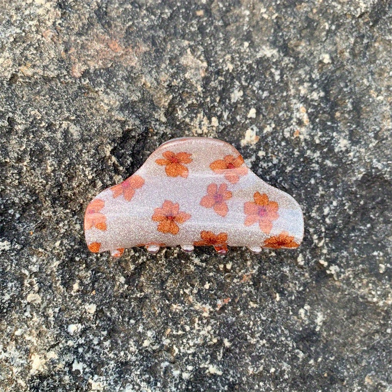 Flower Print Hair Claw Clip Casual Acrylic Banana Clip - Temu Australia