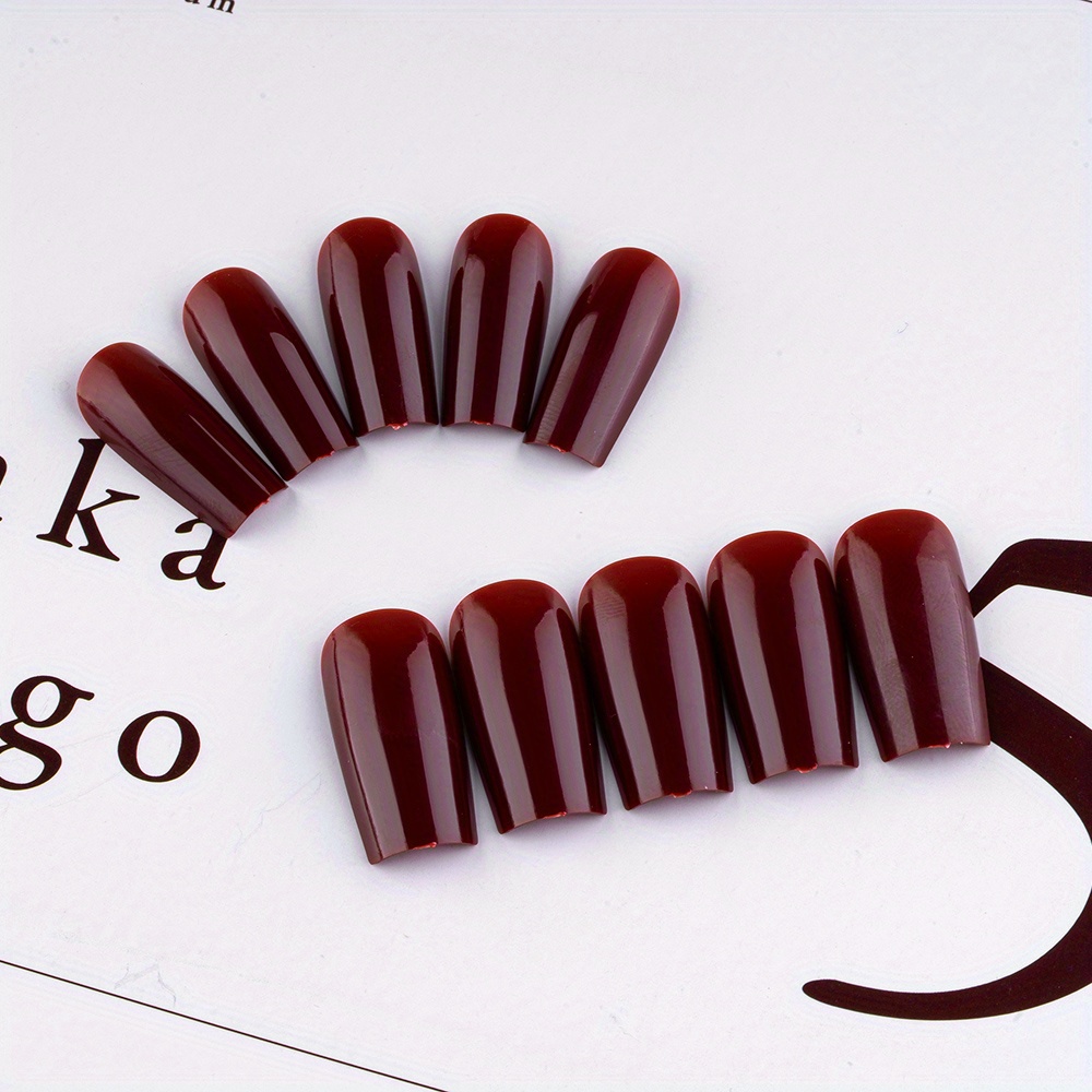 solid color glossy long square false nails full cover - Temu Australia