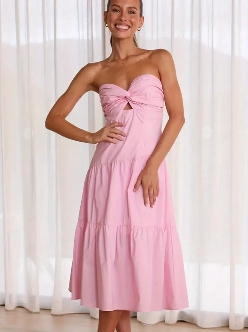 Ruched Shoulder Dress Sexy Solid Slim Waist Summer Dress Temu
