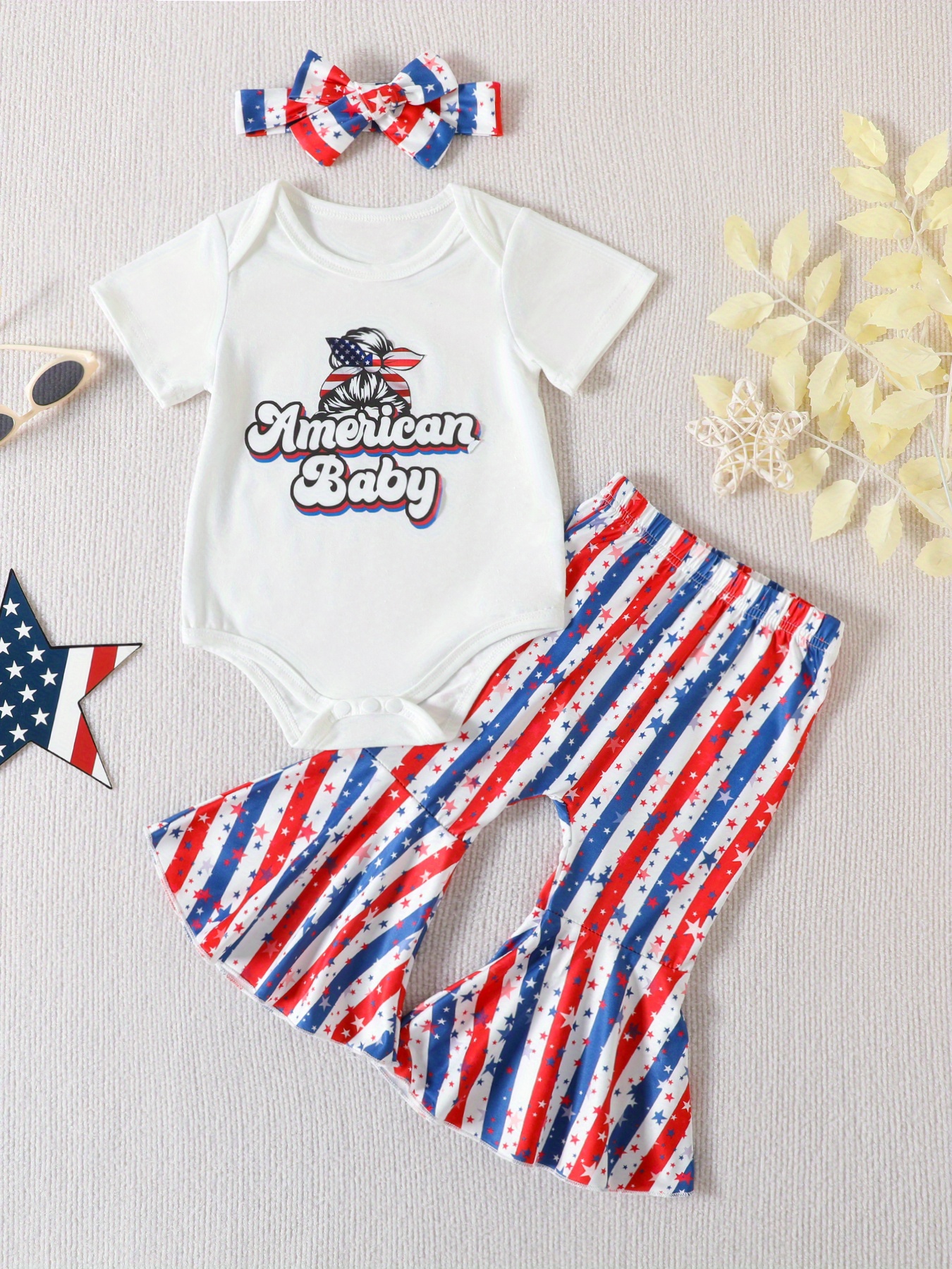 Baby Girls "american Baby" Cute Short Sleeves Onesie Star - Temu Australia