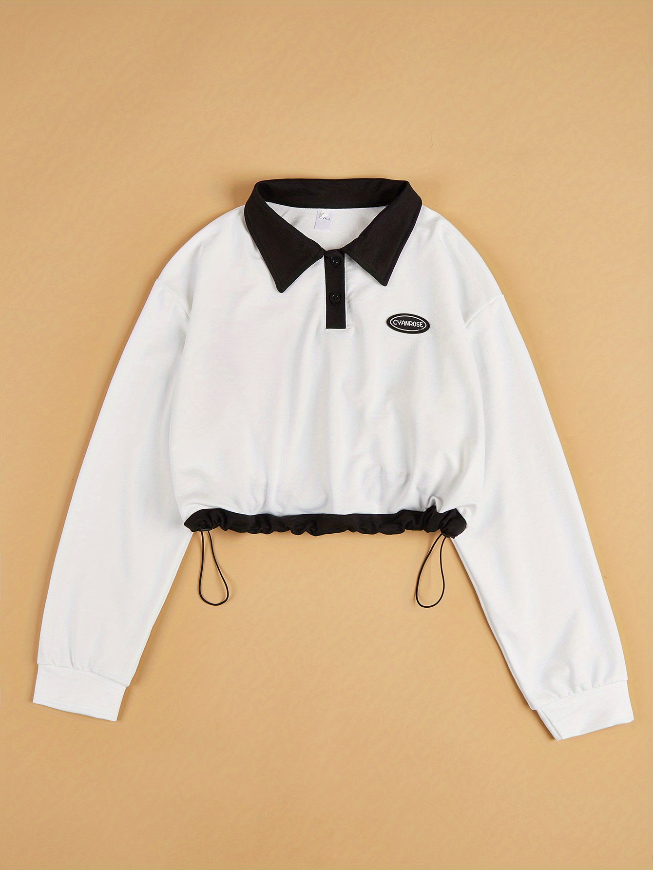 Solid Cropped Sweatshirt Collar Detail Drop Shoulder - Temu Australia