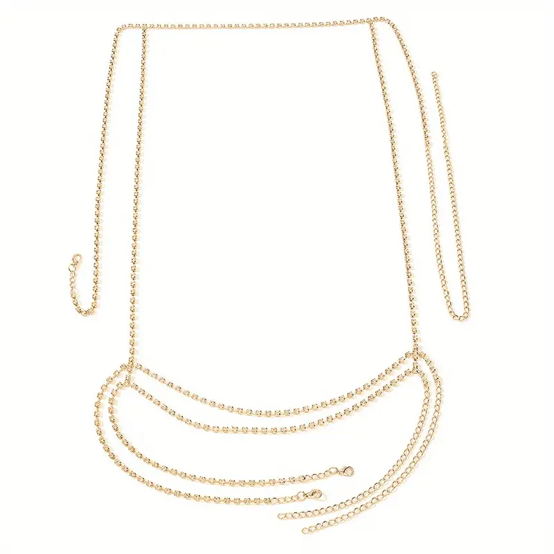 Exaggerated Sexy Body Chain Full Of Shiny Rhinestones Simple Temu