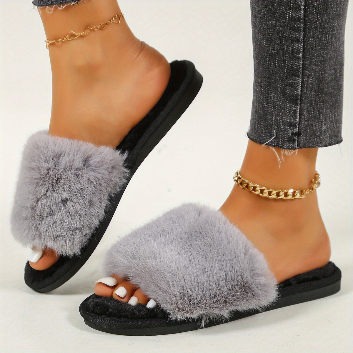 Women's Plush Slippers Comfortable Round Open Toe Slip Shoes - Temu ...