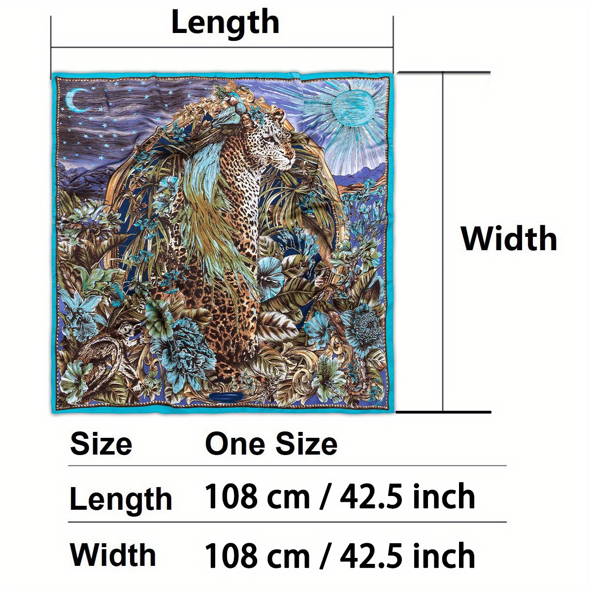 leopard artwork print bandana square scarf silky blue flower - Temu New ...