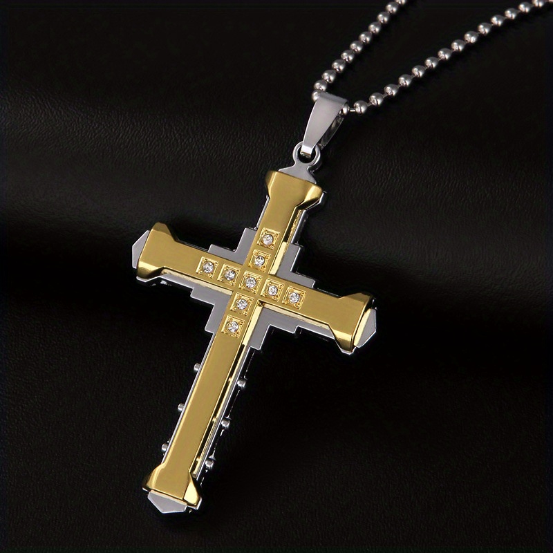 Crystal Cross Stainless Steel Pendant Necklace For Men Vintage Punk Hip ...