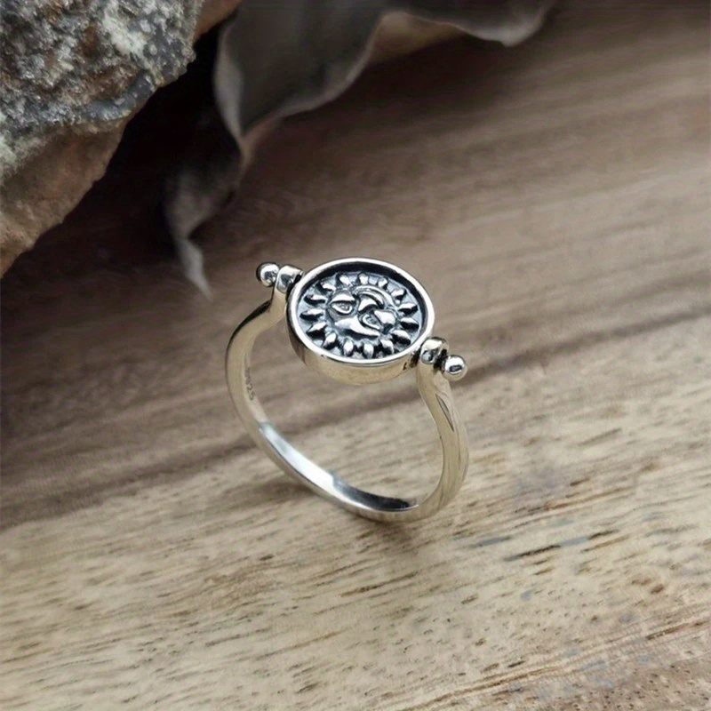 Men's Retro Creative Sun Moon Rotating Ring Fashion Simple - Temu Australia