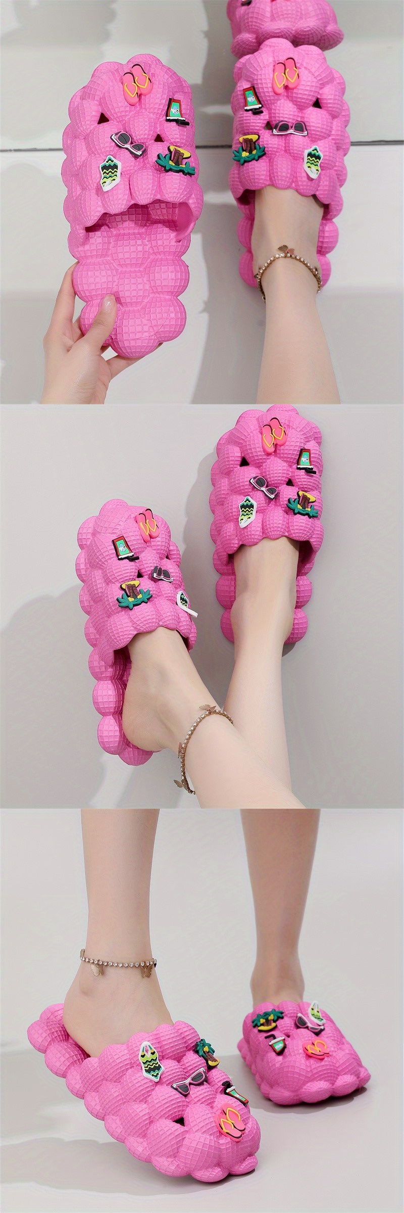 Women's Bubble Slides Charms Cute Closed Toe Solid Color Non - Temu