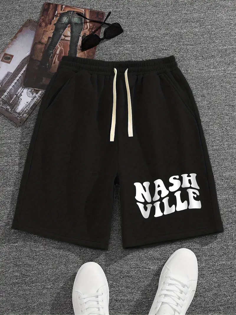 Mens Plus Size Trendy Shorts Nashville Alphabets Print Pants Temu New