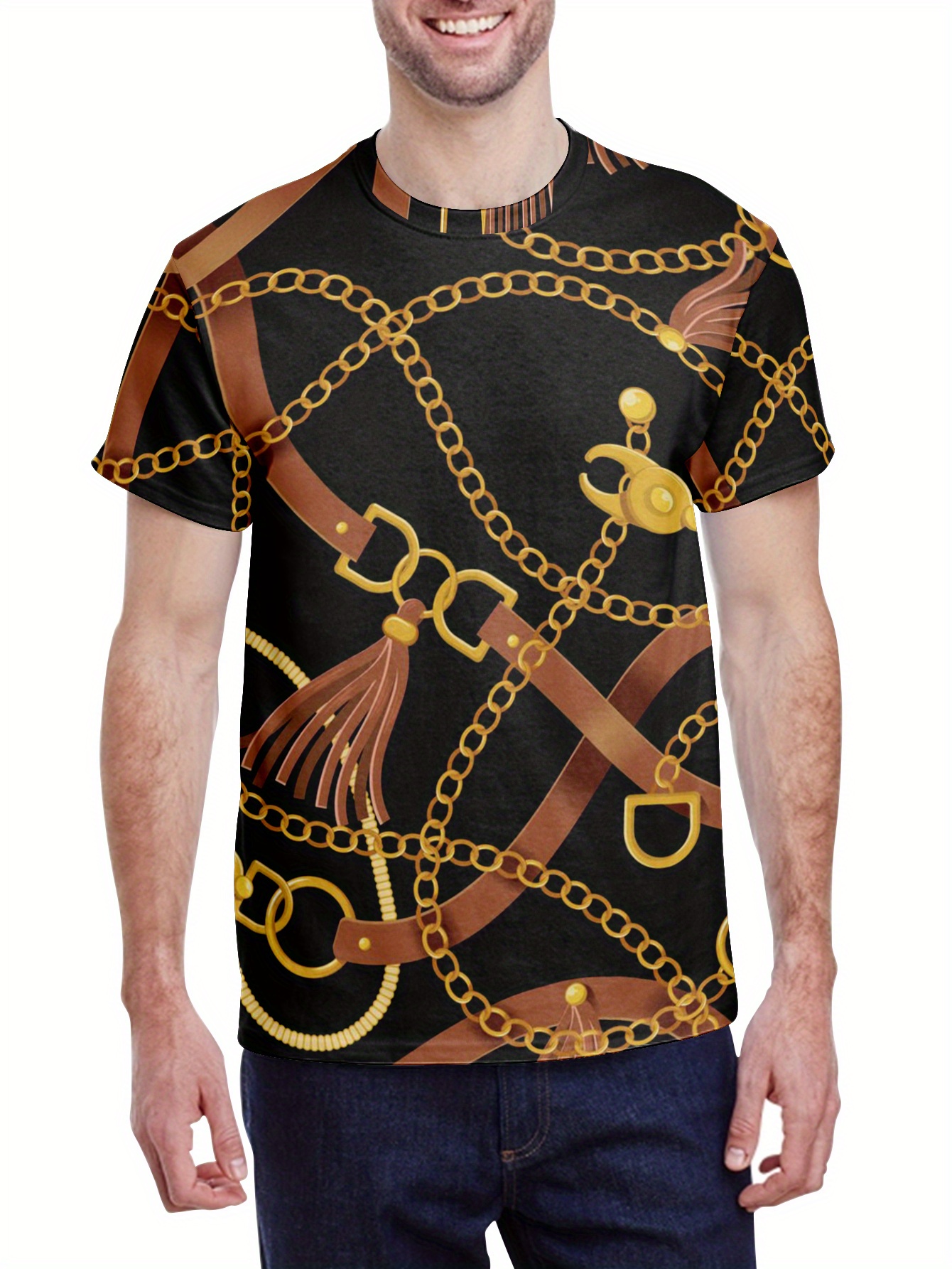 Plus Size 3d Pattern Belt Graphic Tees Male Oversized Causal - Temu ...