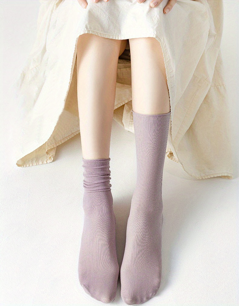 Simple Solid Pile Socks Comfy Breathable All Match Tube Socks Womens ...