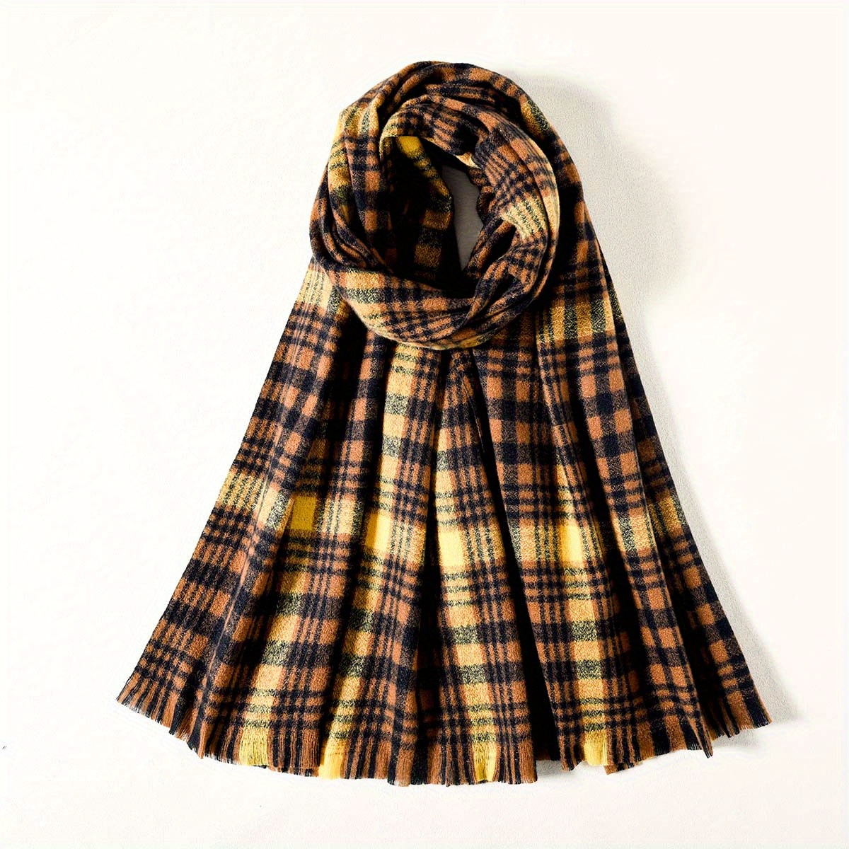 Imitation Cashmere Print Plaid Scarf Windproof Warm Vintage - Temu New ...