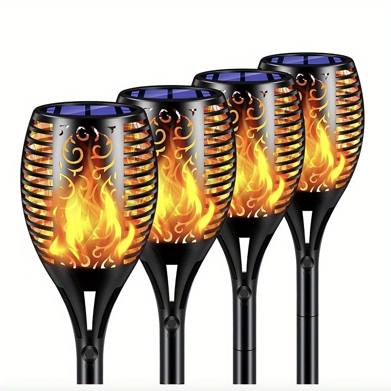 4pcs Solar Lights Twinkle Flame Solar Torch Lights Waterproof Outdoor ...