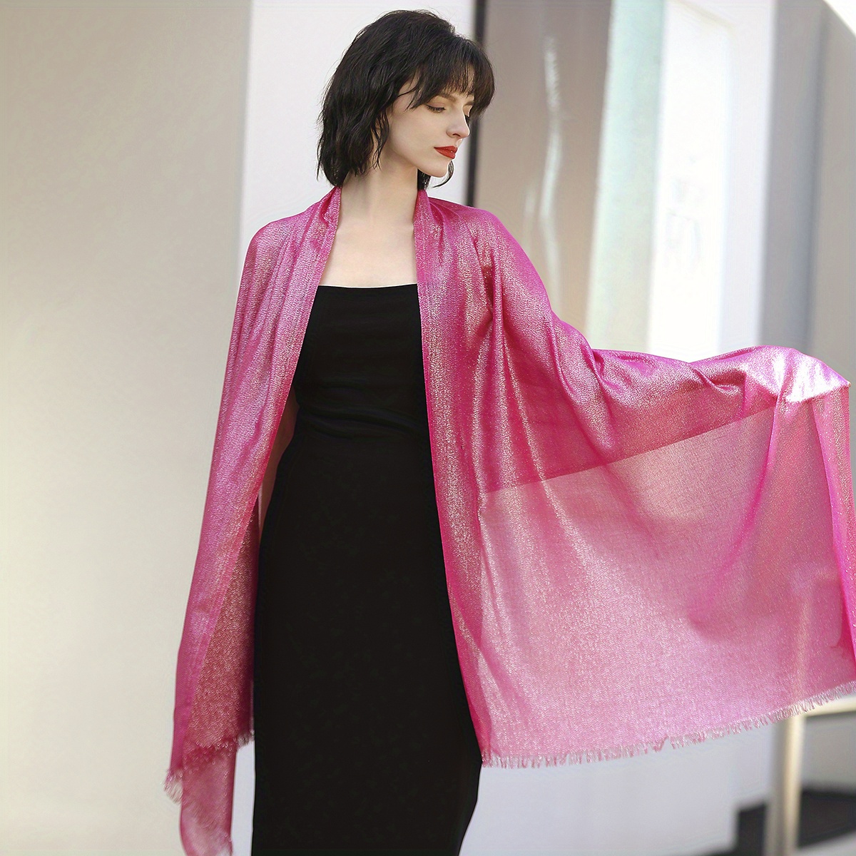 Solid Color Glitter Tassel Shawl Elegant Long Scarf Wrap - Temu Philippines