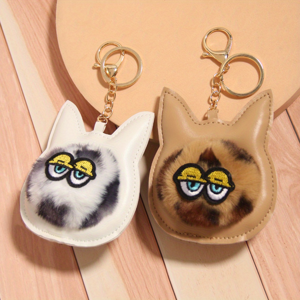 1pc cute fur embroidery eyes cat keychain | {region_name}
