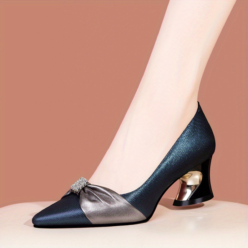 Women's Pleated Design Chunky Heels Stylish Pointed Toe Work - Temu