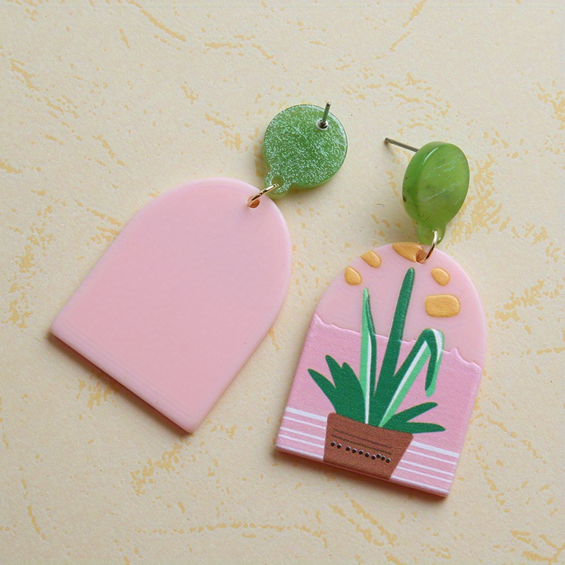 Unique Geometric Dangle Earrings Resin Jewelry Green Leaf - Temu