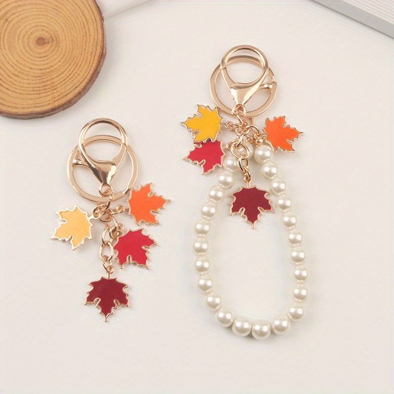 Pearl Maple Leaf Keychain Creative Charms Key Ring - Temu Australia