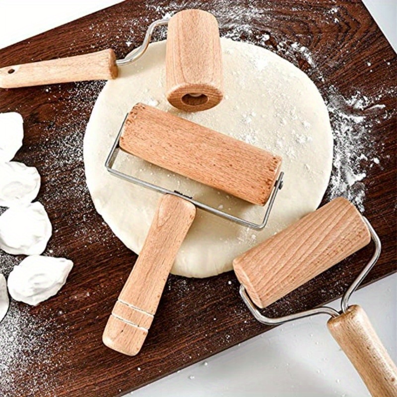 Wooden Rolling Pin T Shaped Solid Wood Dough Roller Pizza - Temu Norway