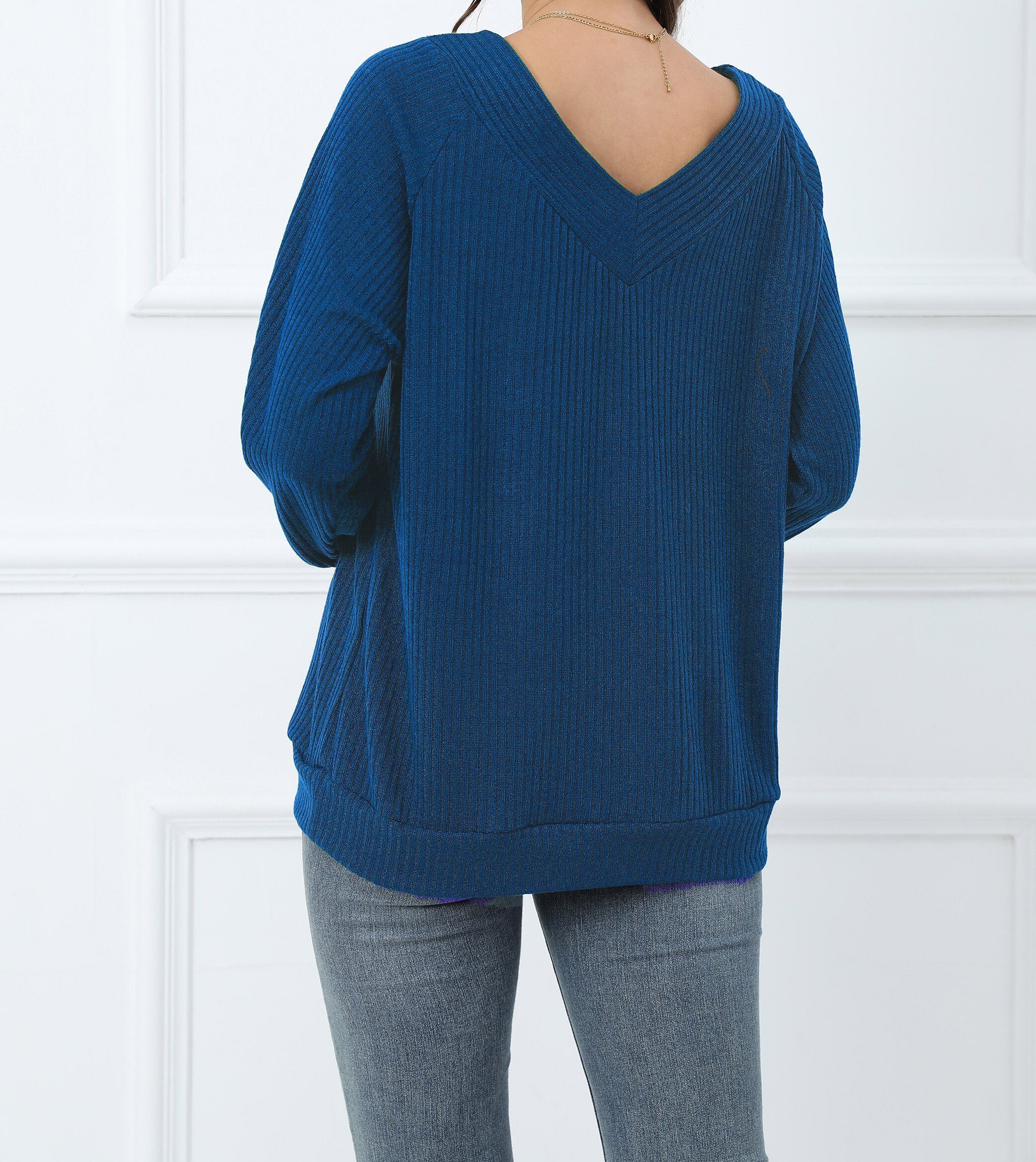 Solid V Neck Pullover Sweater Casual Long Sleeve Sweater - Temu Australia