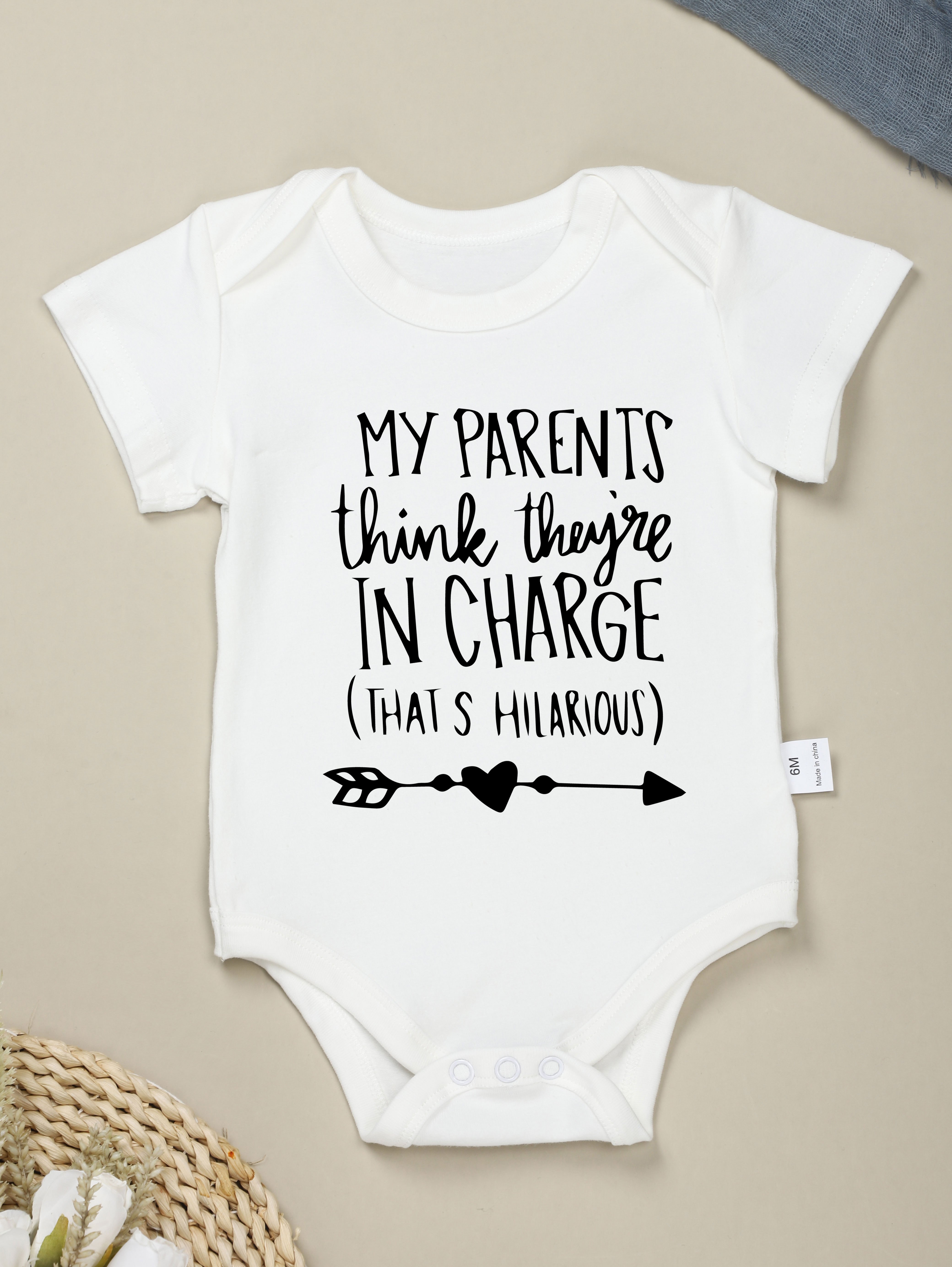Baby Boys Casual " Parents Think 're In Charge" Cotton Short - Temu