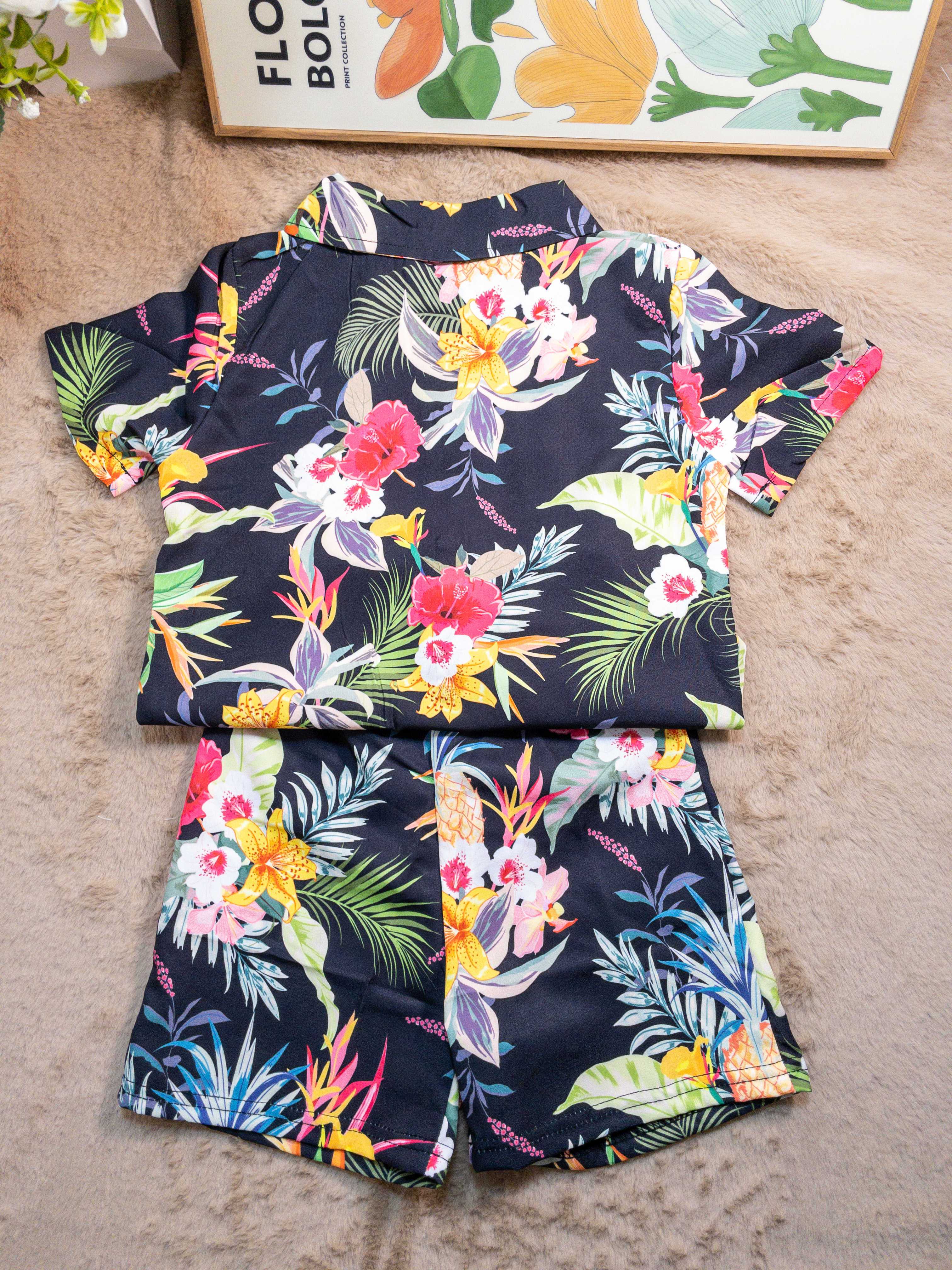 Boys Flowers Leaves Print Outfit Short Sleeves Shirt Shorts - Temu ...